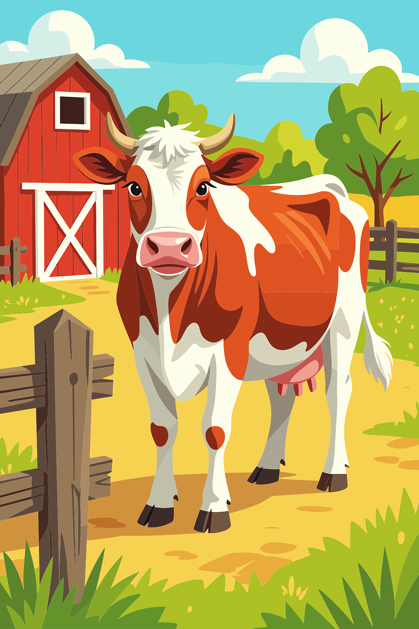 Cow Farm House Cartoon