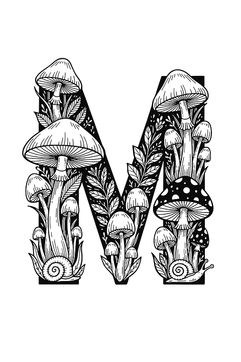 Download Mushroom Letter M, Botanical Letter M, Woodland Alphabet Art ...
