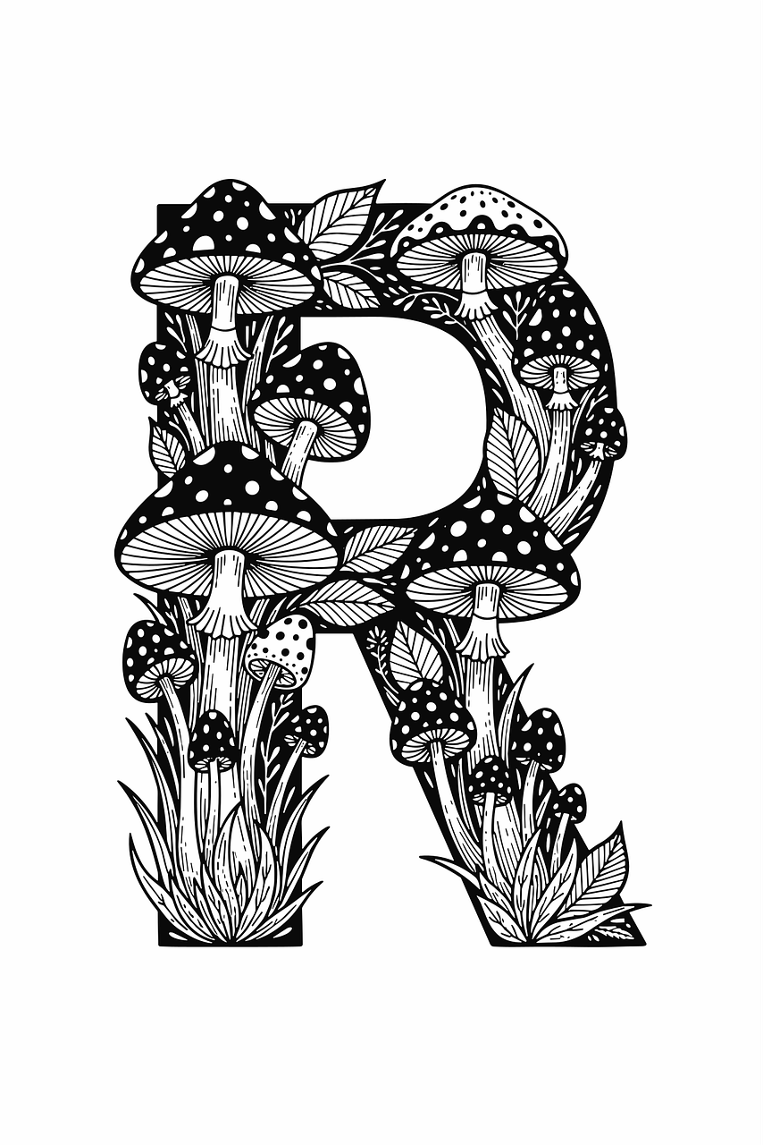 Download Mushroom Letter R, Botanical Letter R, Fungi Typography ...