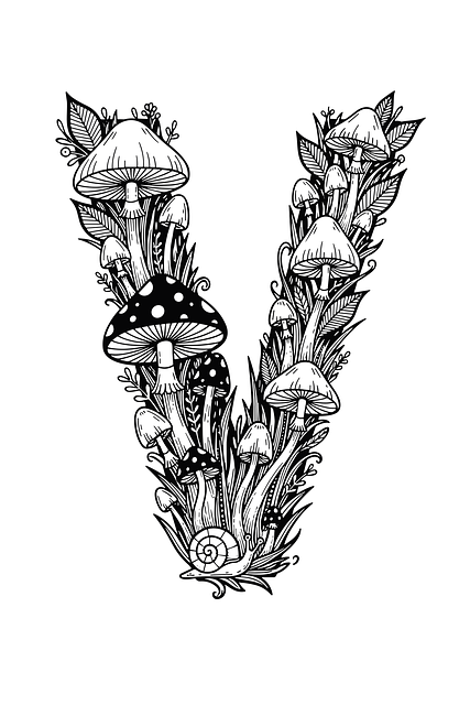Download Mushroom Letter V, Botanical Letter V, Fungi Monogram. Royalty ...