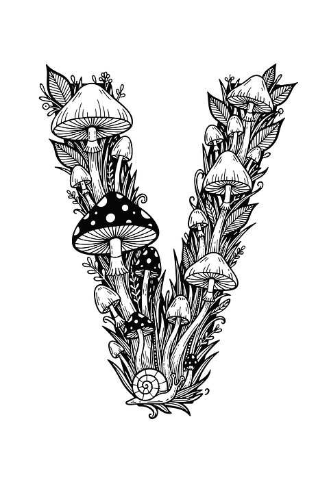 Download Mushroom Letter V, Botanical Letter V, Fungi Monogram. Royalty ...