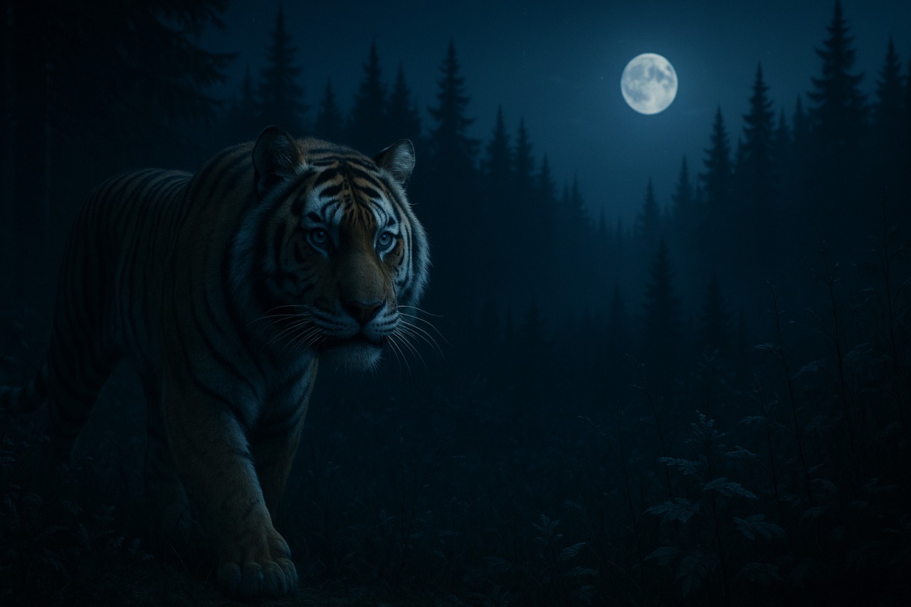 Download A Tiger, Night, Moon. Royalty-Free Stock Illustration Image ...
