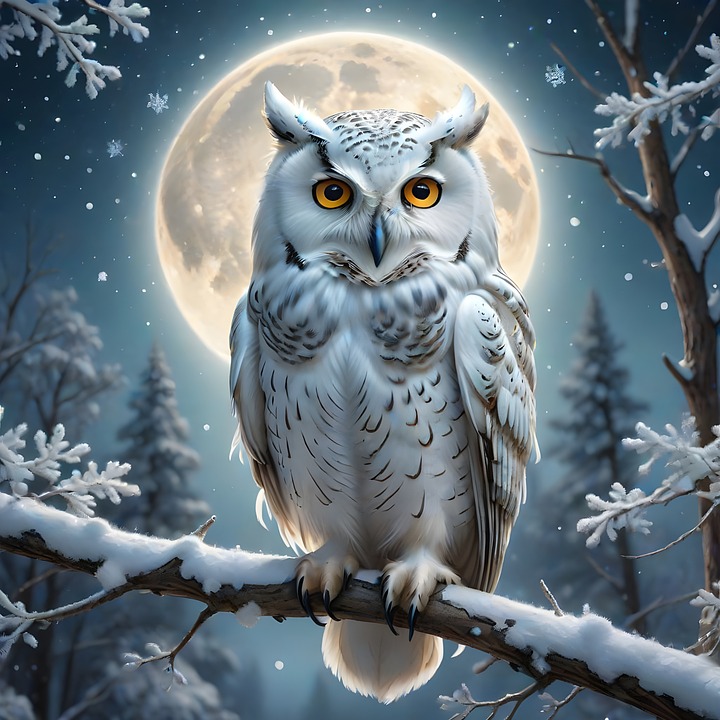 Download Owl, Snowy Owl, Moon. Royalty-Free Stock Illustration Image ...