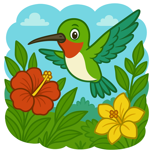 Download Cartoon Hummingbird, Happy Hummingbird, Green Hummingbird ...
