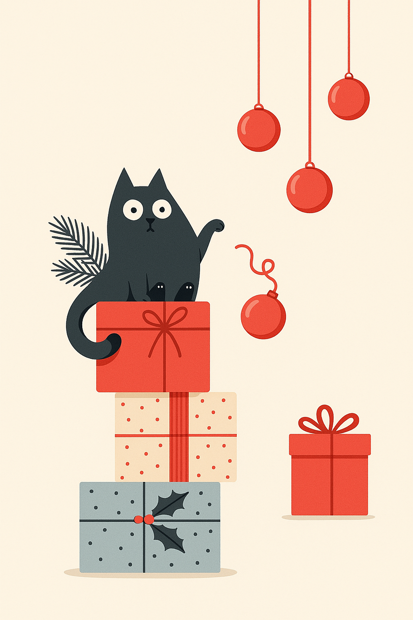 Download Christmas Cat Illustration, Cute Holiday Art, Festive Kitty ...