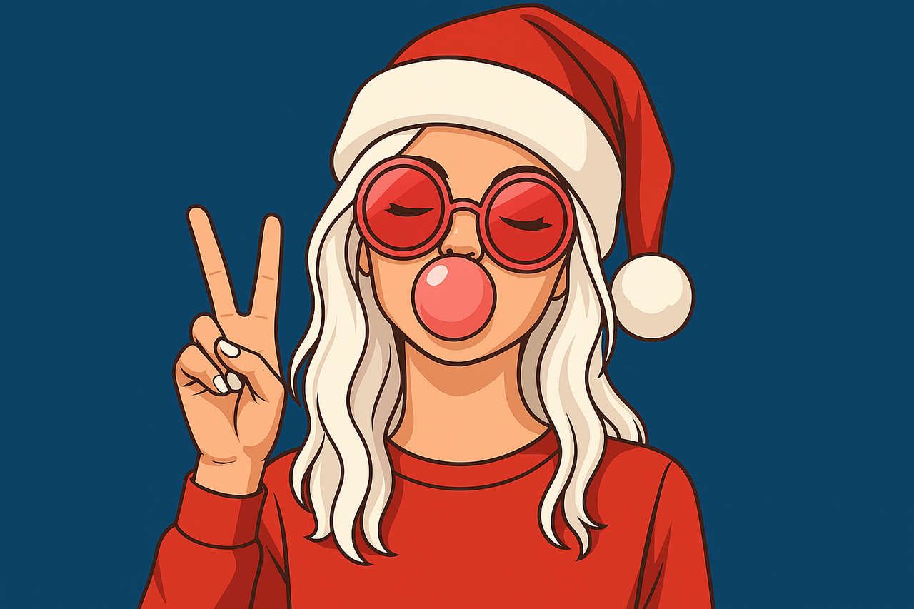 Download Christmas Girl Illustration, Trendy Santa Hat Art, Festive ...