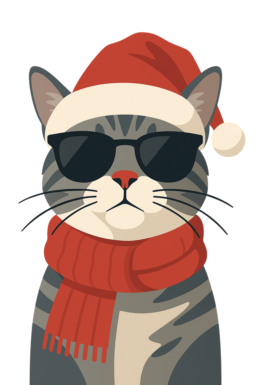 Download Christmas Cat Illustration, Cool Cat Sunglasses, Santa Hat Cat ...