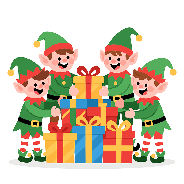 Download Christmas Elves, Holiday Helpers, Elves With Gifts. Royalty ...