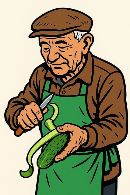 Download Old Street Vendor, Elderly Man, Cucumber Peeling. Royalty-Free ...