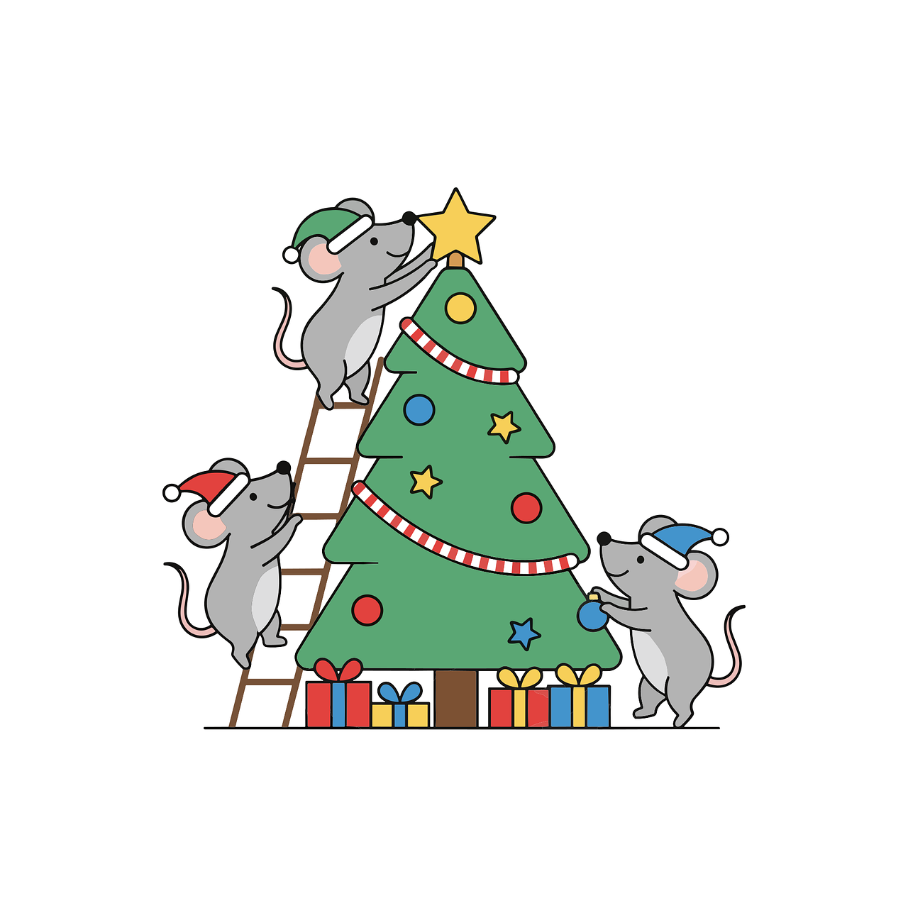 Download Christmas Mice, Cute Mice Illustration, Mice Decorating Tree ...