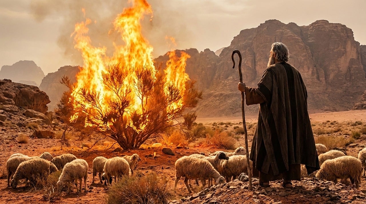Download Burning Bush, Moses, Sheep. Royalty-Free Stock Illustration ...