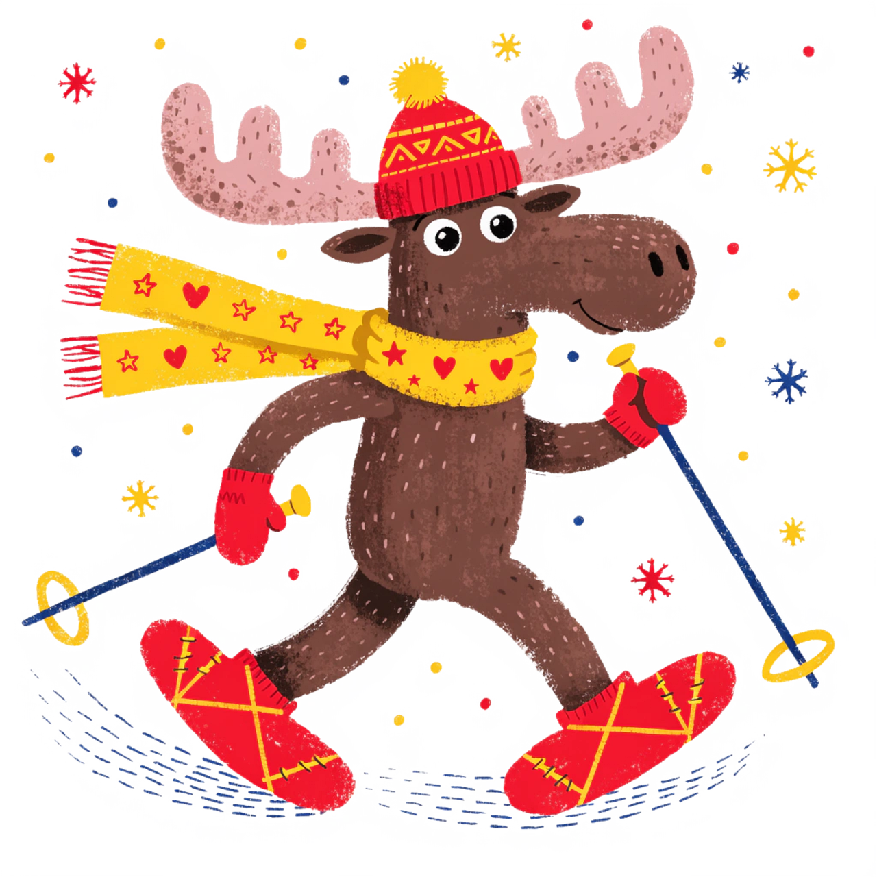 Download Cute Moose Skiing, Winter Moose Illustration, Festive Animal ...