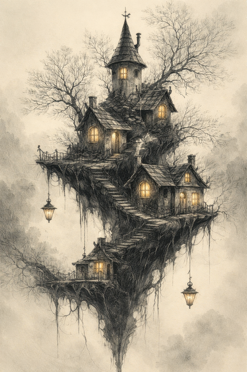 Download Floating House, Fantasy Architecture, Surreal Illustration ...
