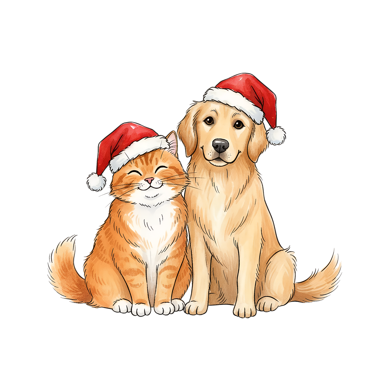 Download Christmas Pets, Cute Cat And Dog, Holiday Animals. Royalty ...