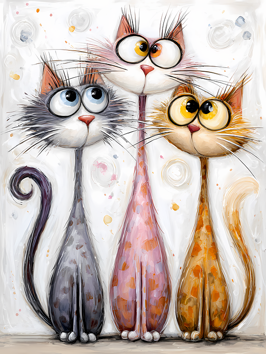 Download Whimsical Cats, Cute Cat Illustration, Three Cats. Royalty ...