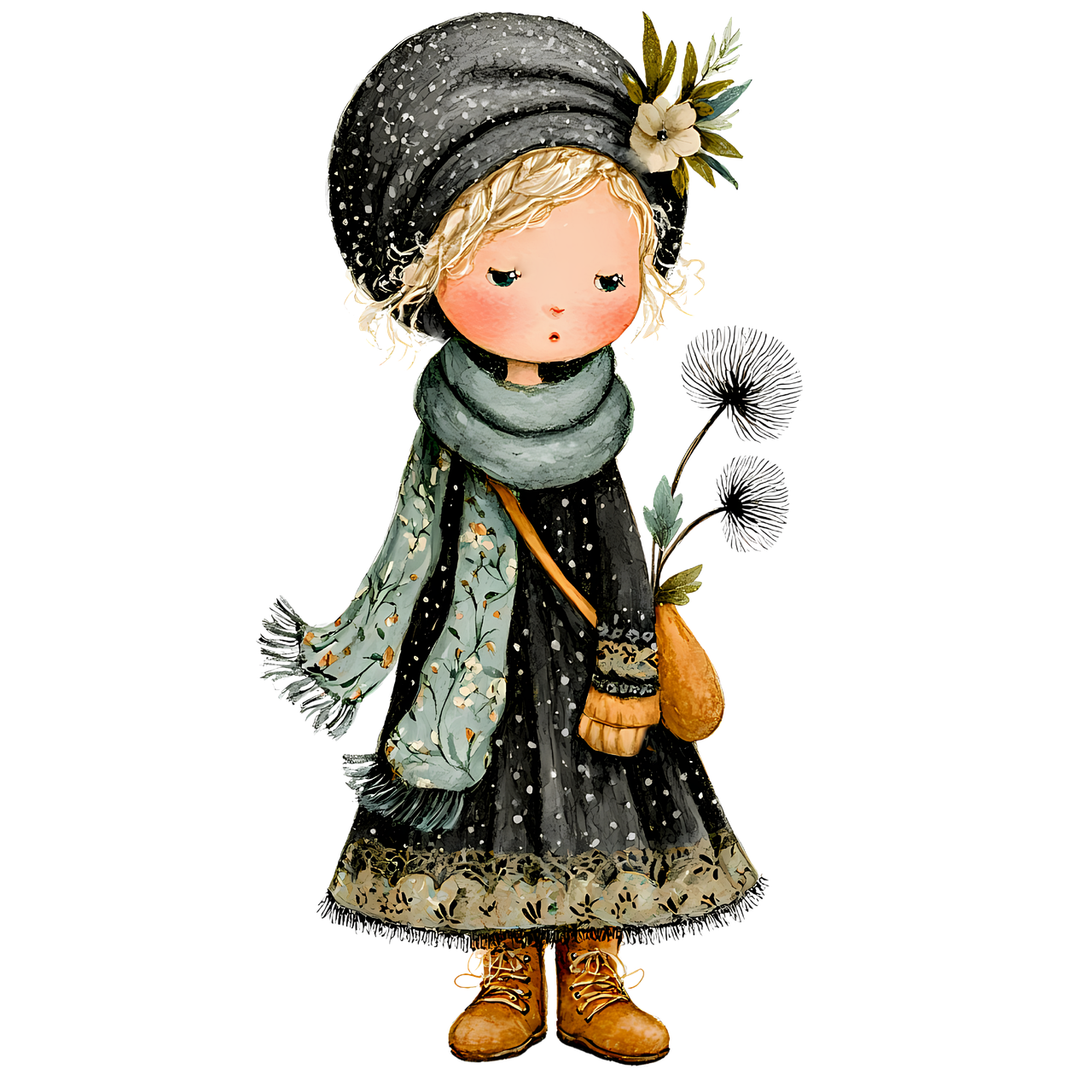 Download Whimsical Girl, Quiet Wanderer, Thistle Flowers. Royalty-Free ...