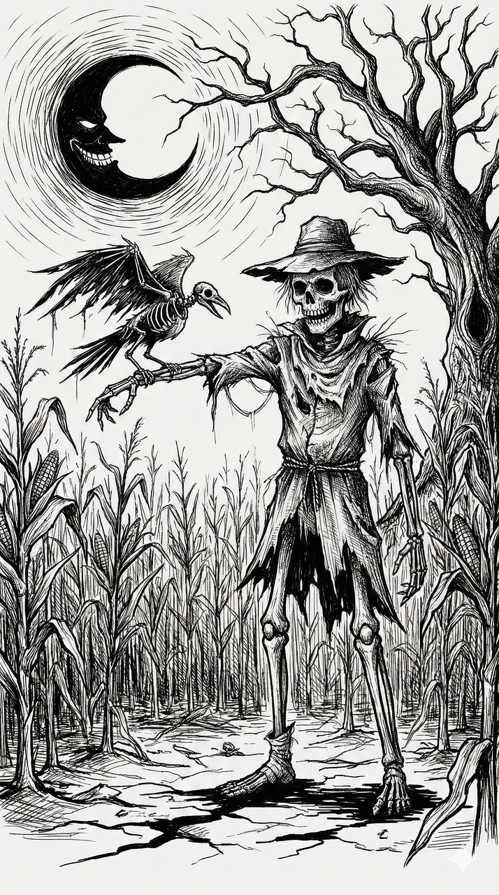 Download Skeleton Scarecrow, Ink Illustration, Gothic Drawing. Royalty ...