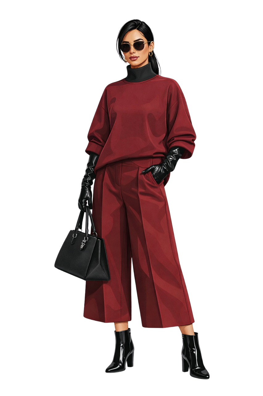 Download Modern Fashion, Stylish Woman, Burgundy Outfit. Royalty-Free ...