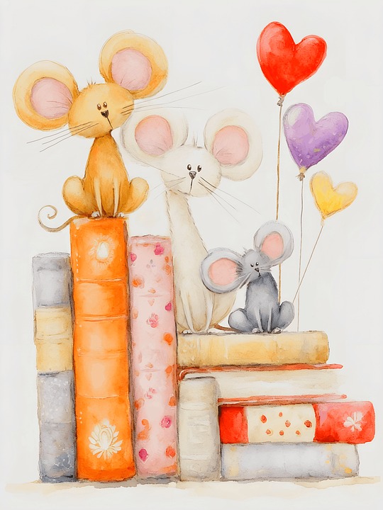 Download Watercolor Mice, Storybook Illustration, Heart Balloons ...
