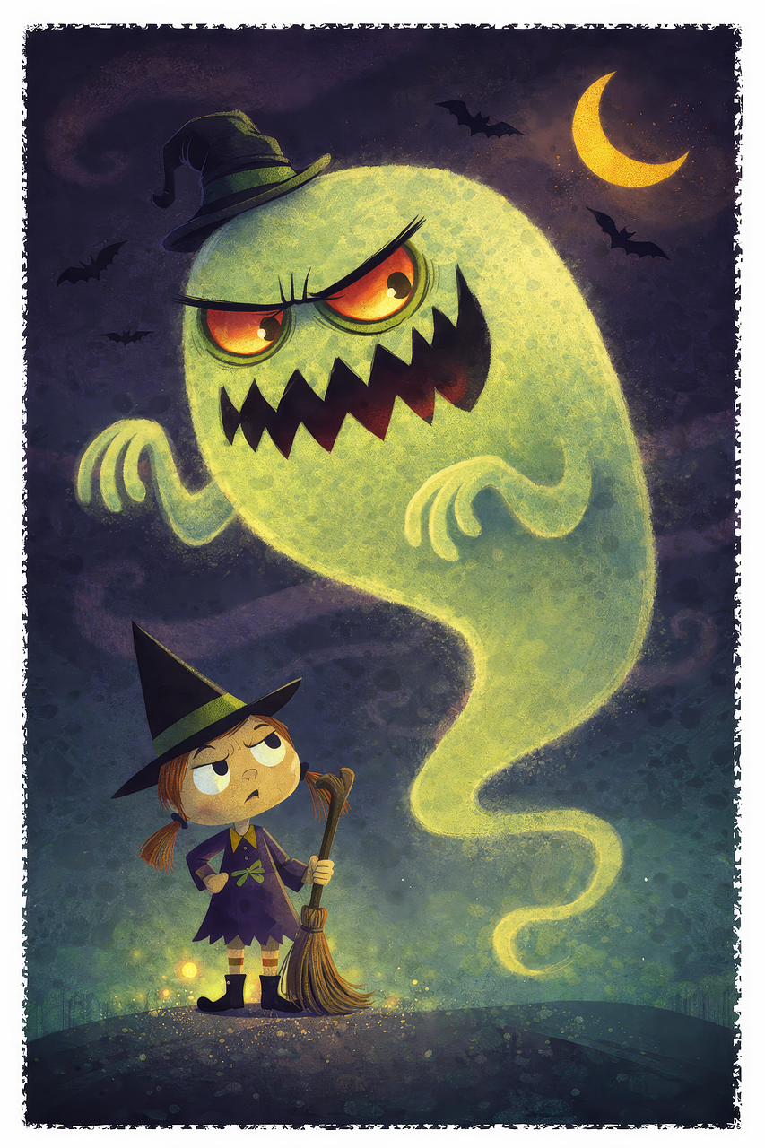 Download Halloween Illustration, Angry Ghost, Little Witch. Royalty ...