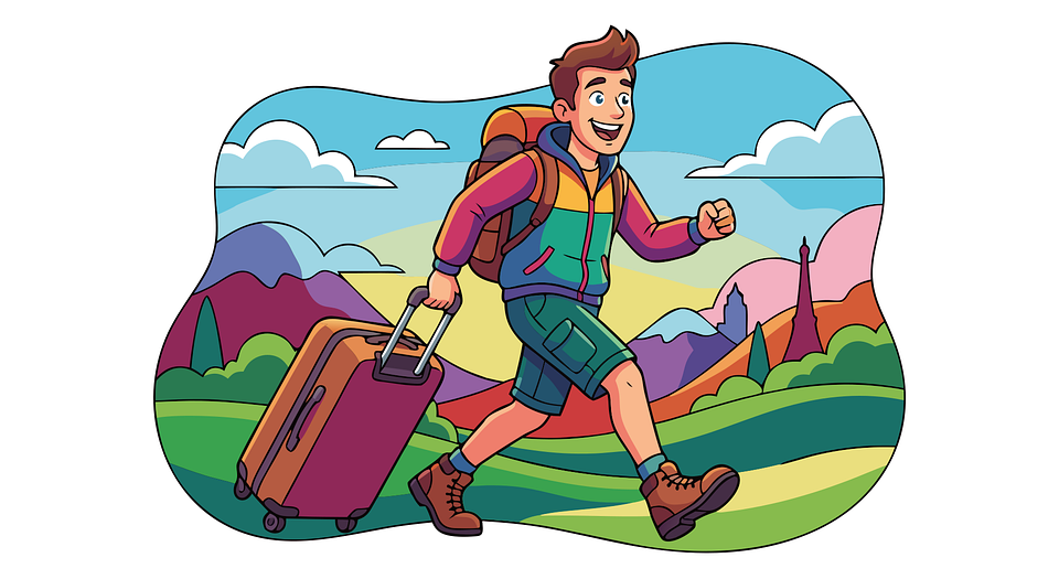 Download Travel Illustration, Cartoon Traveler, Young Man Traveling ...