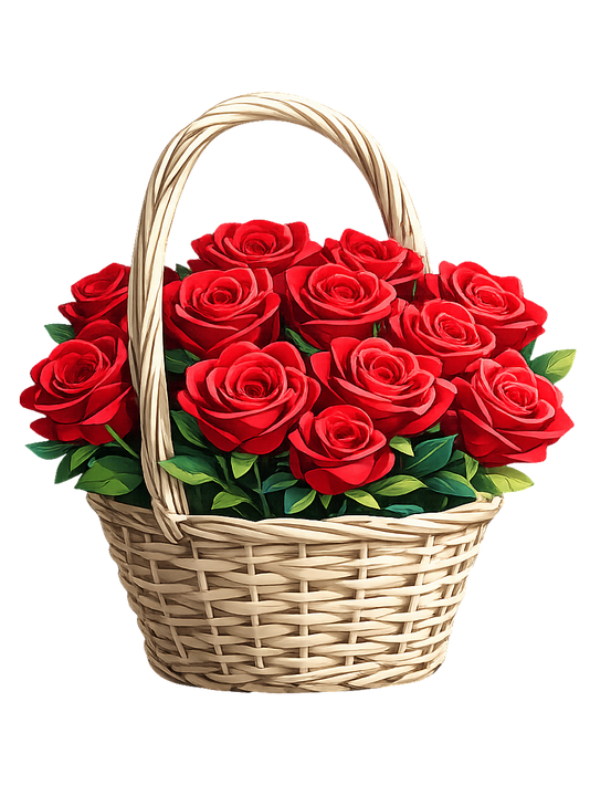Download Red Roses, Rose Basket, Wicker Basket. Royalty-Free Vector ...