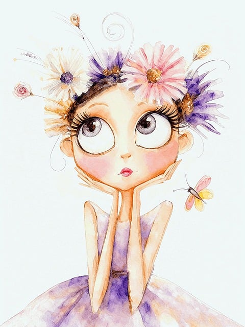Download Whimsical Girl, Watercolor Illustration, Floral Crown. Royalty ...