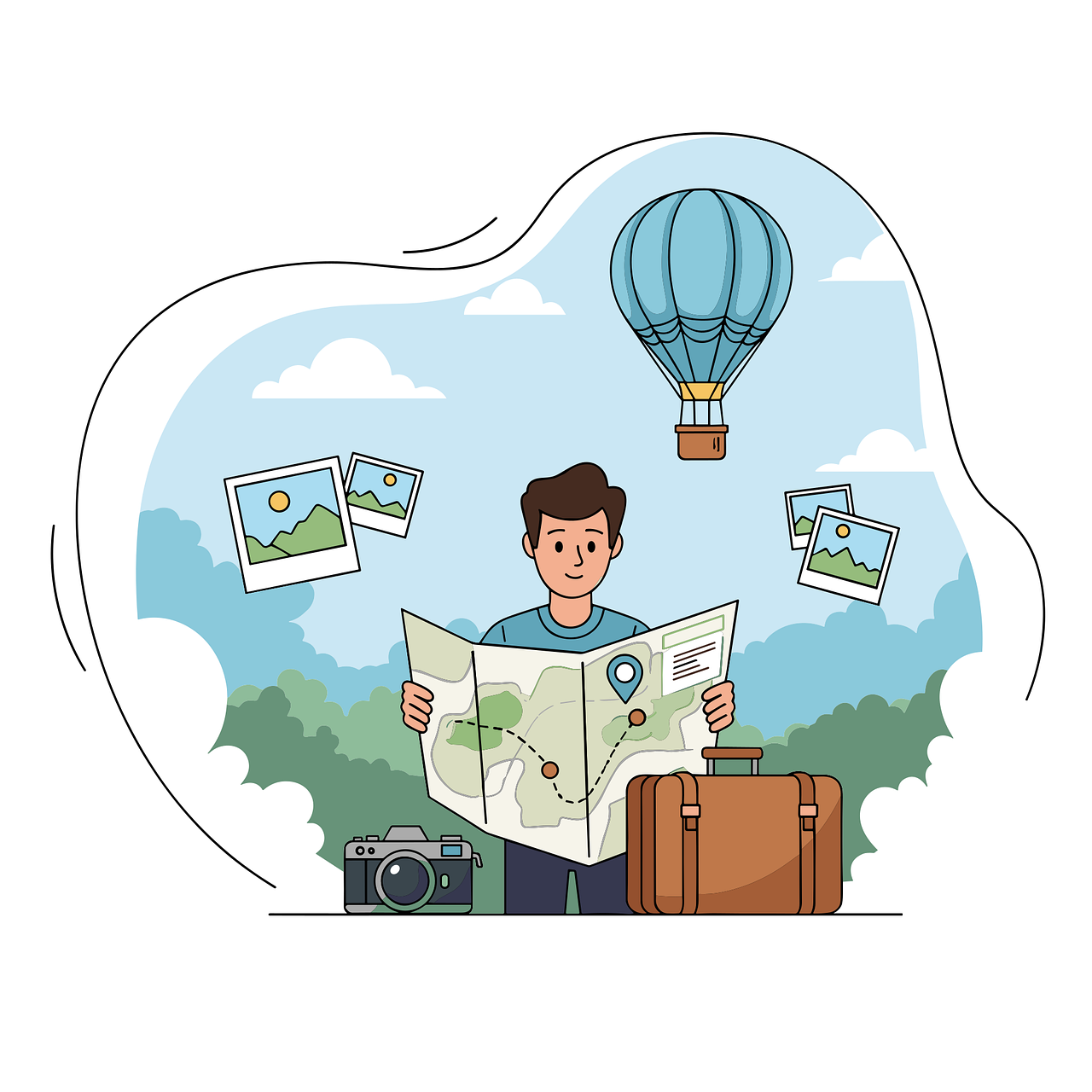 Download Travel Planning Illustration, Traveler With Map, Suitcase ...