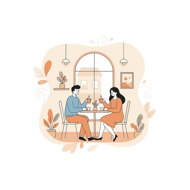 Download Romantic Cafe Illustration, Couple Conversation, Coffee Date ...