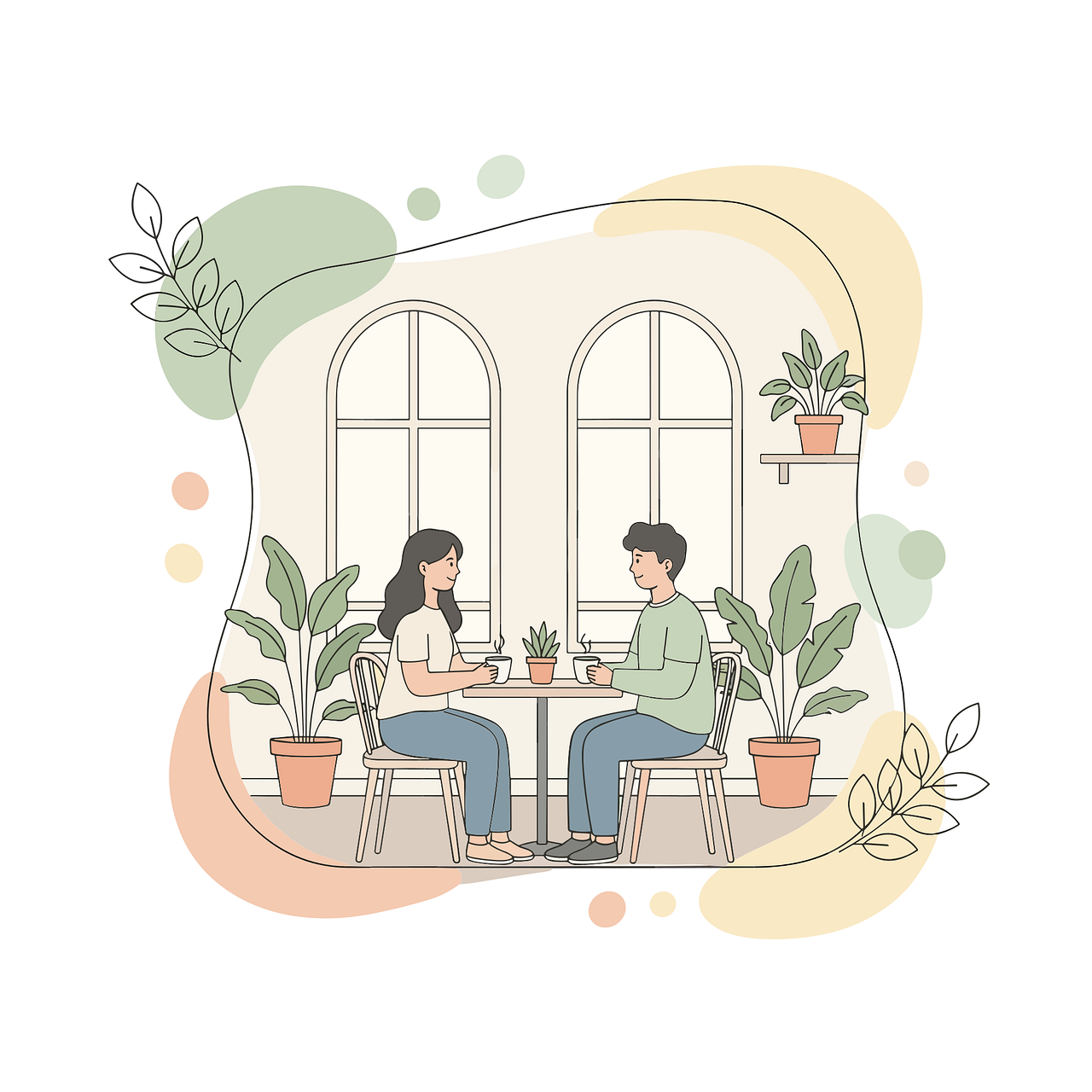 Download Couple At Home Illustration, Cozy Home Scene, Indoor Plants ...