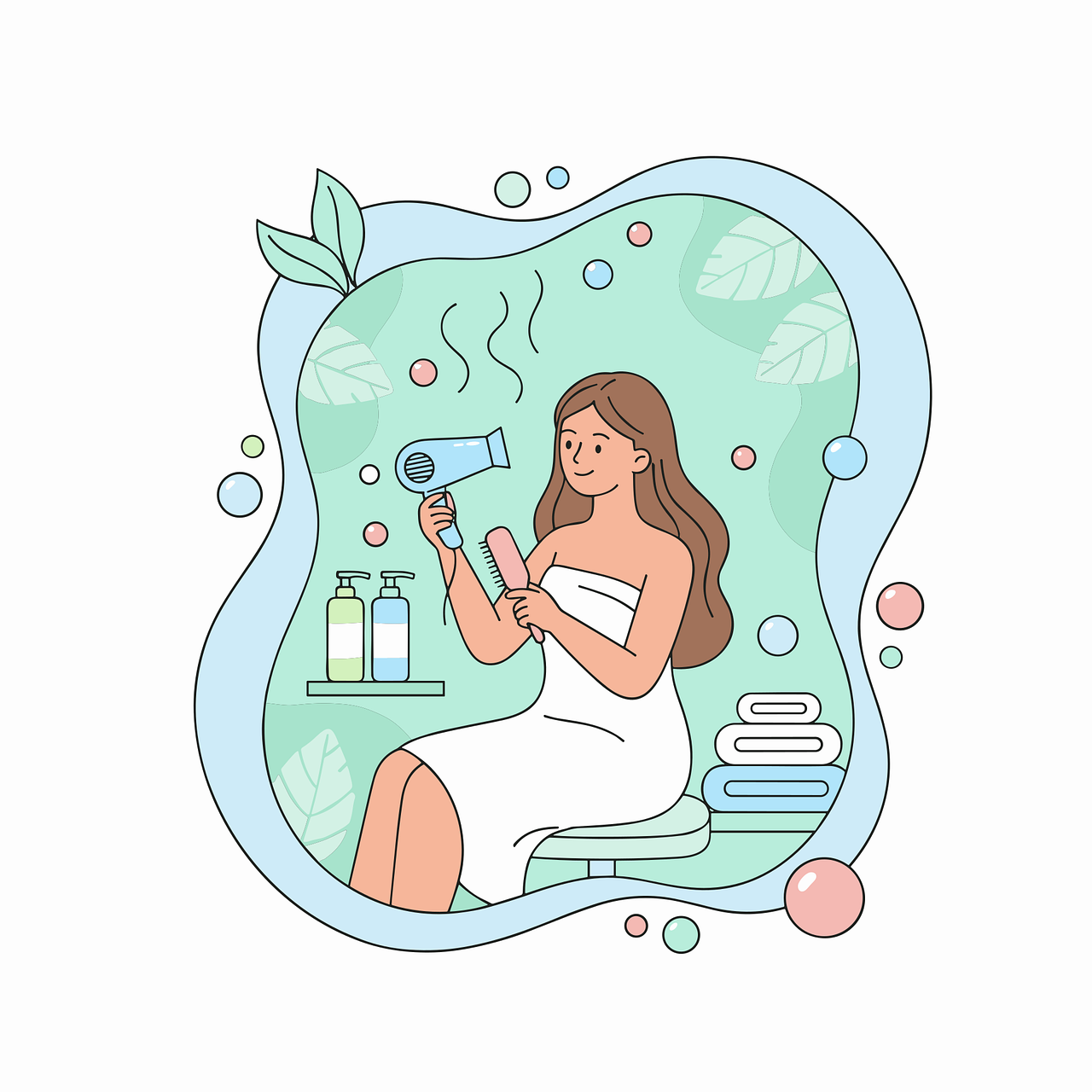Download Hair Care Illustration, Woman Drying Hair, Hair Dryer. Royalty ...