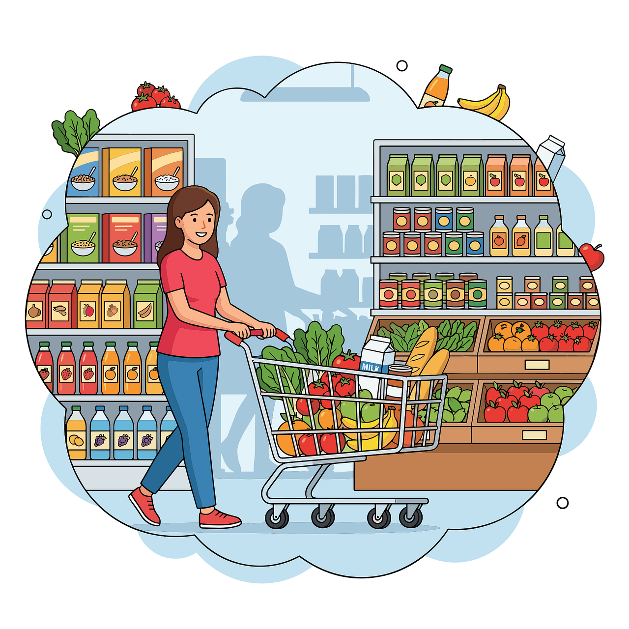 Download Grocery Shopping, Supermarket Illustration, Woman Shopping ...