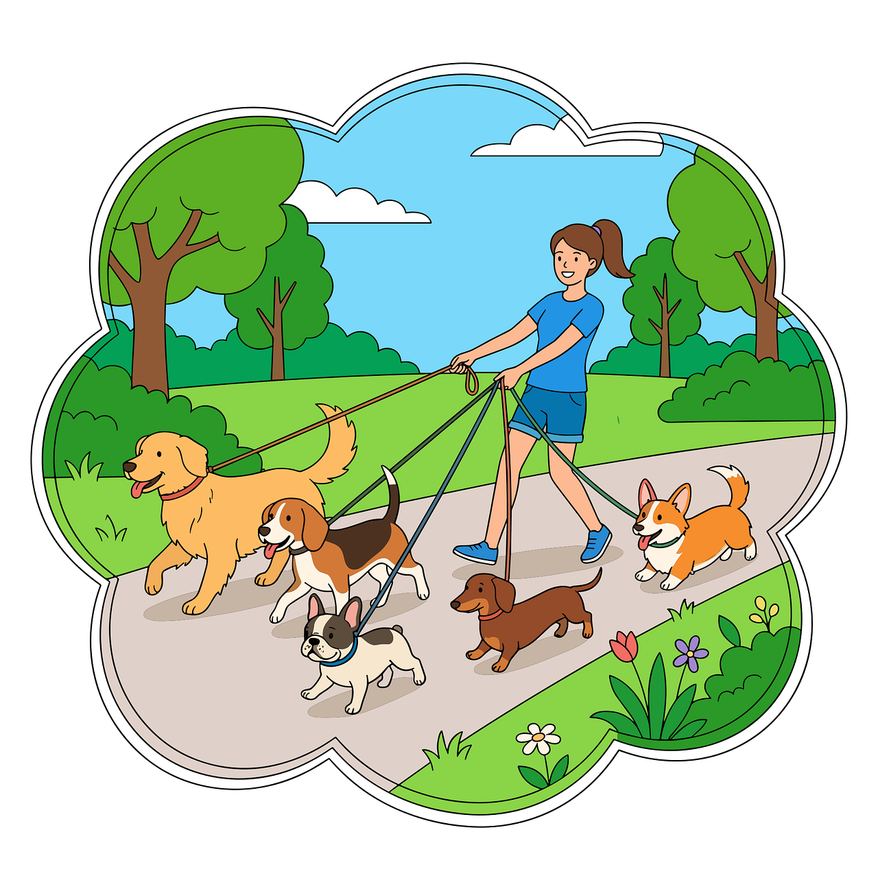 Download Dog Walking, Pet Walker, Walking Dogs. Royalty-Free Vector ...