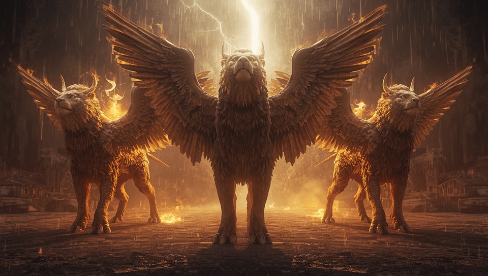 Download Winged Beast, Mythical Creatures, Flaming Wings. Royalty-Free ...