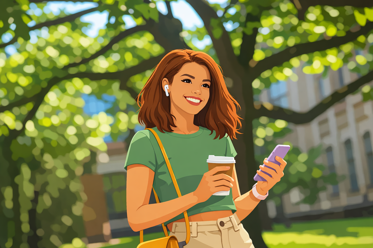 Download Young Woman, Urban Lifestyle, Smartphone. Royalty-Free Vector ...