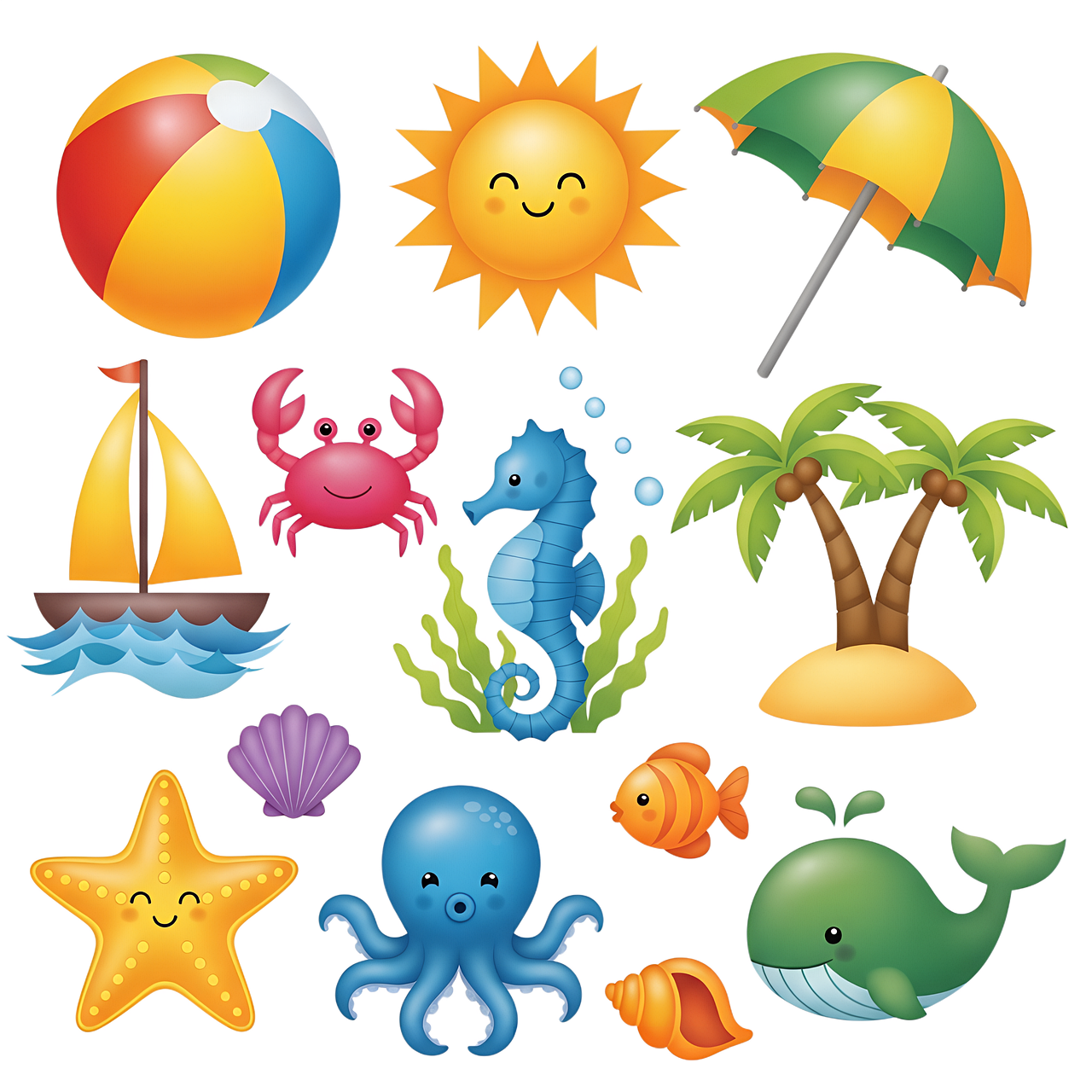 Download Summer Icons, Beach Clipart, Smiling Sun. Royalty-Free Stock ...
