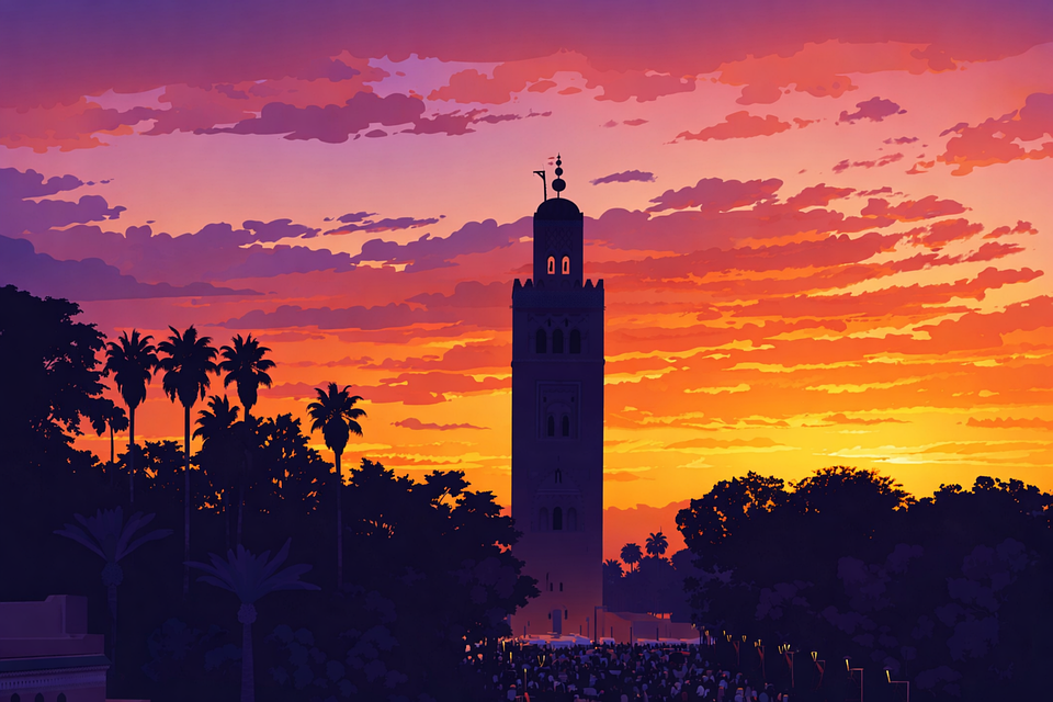 Download Marrakech Skyline Sunset, Koutoubia Mosque Minaret, Marrakech ...