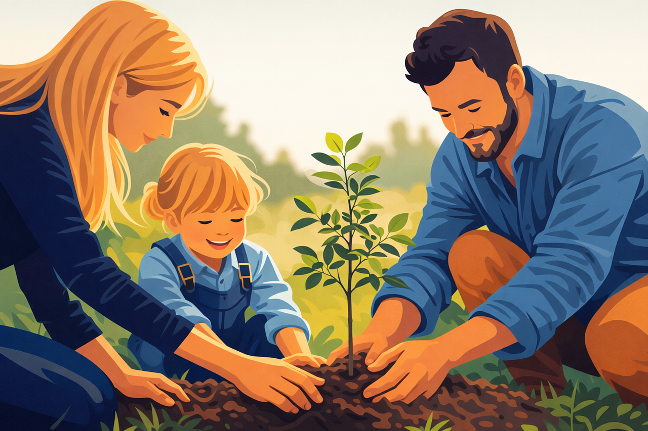 Download Family Planting Tree, Parents And Child Gardening, Family ...