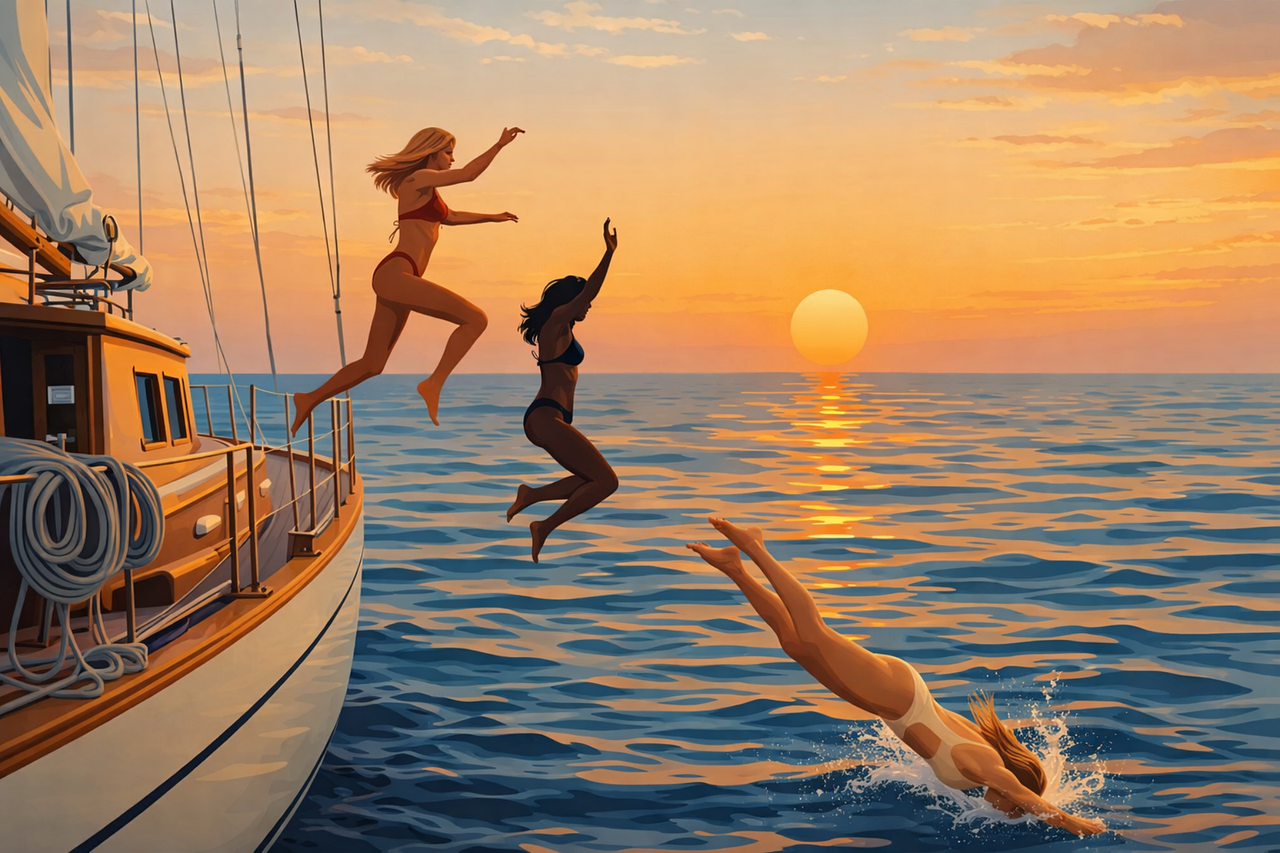Download Friends, Jumping, Boat. Royalty-Free Vector Graphic - Pixabay
