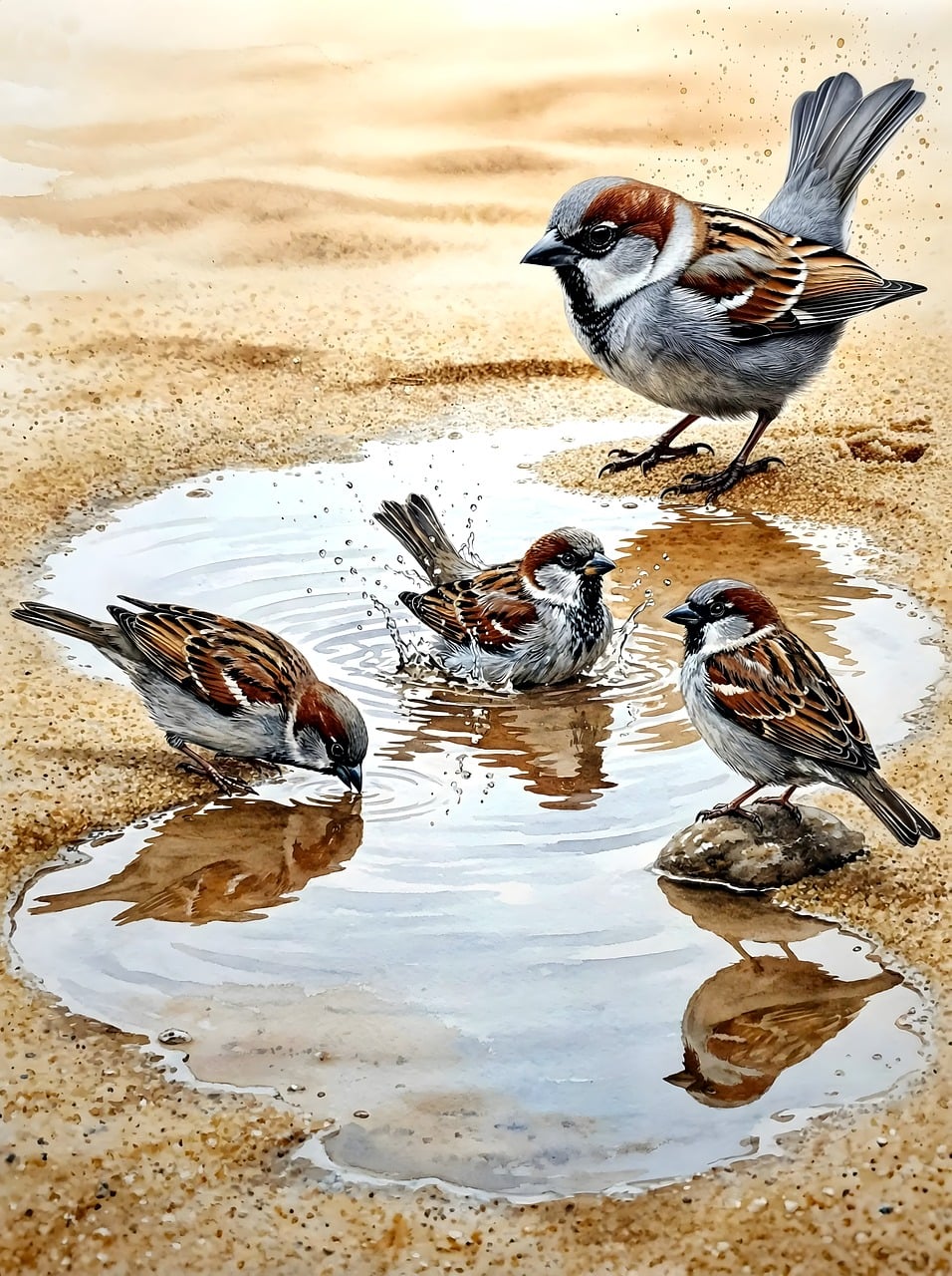 Download Sparrows, Puddle, Bathing. Royalty-Free Stock Illustration ...