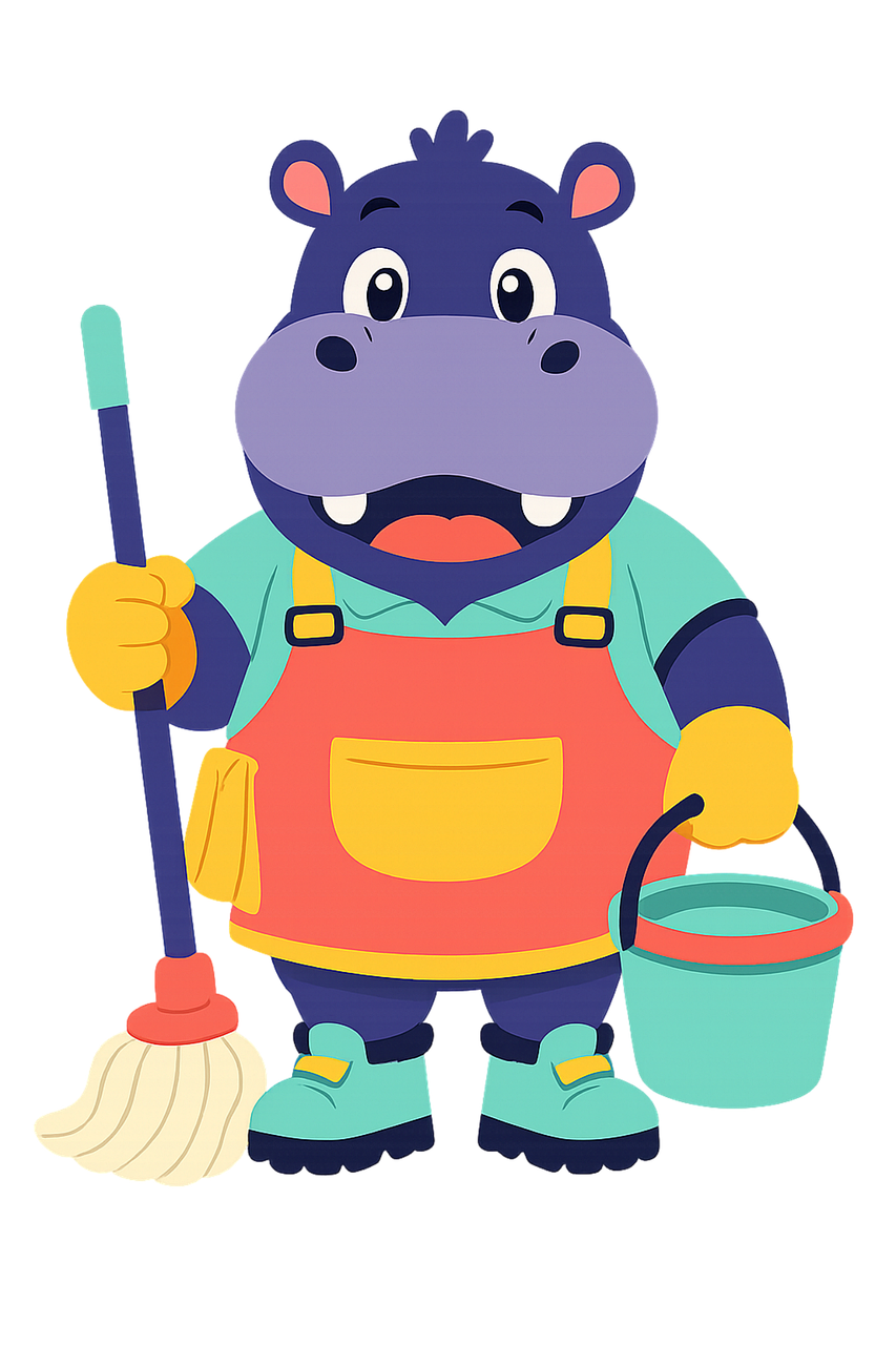 Download Cute Hippo, Hygiene Mascot, Featured Mop. Royalty-Free Vector ...
