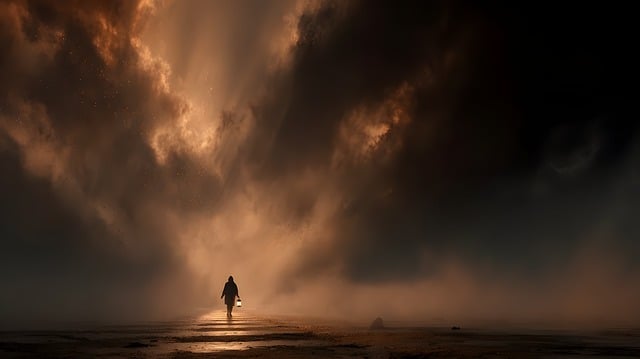 Download Solitary Person, Dramatic Sky, Strong Silhouette. Royalty-Free ...
