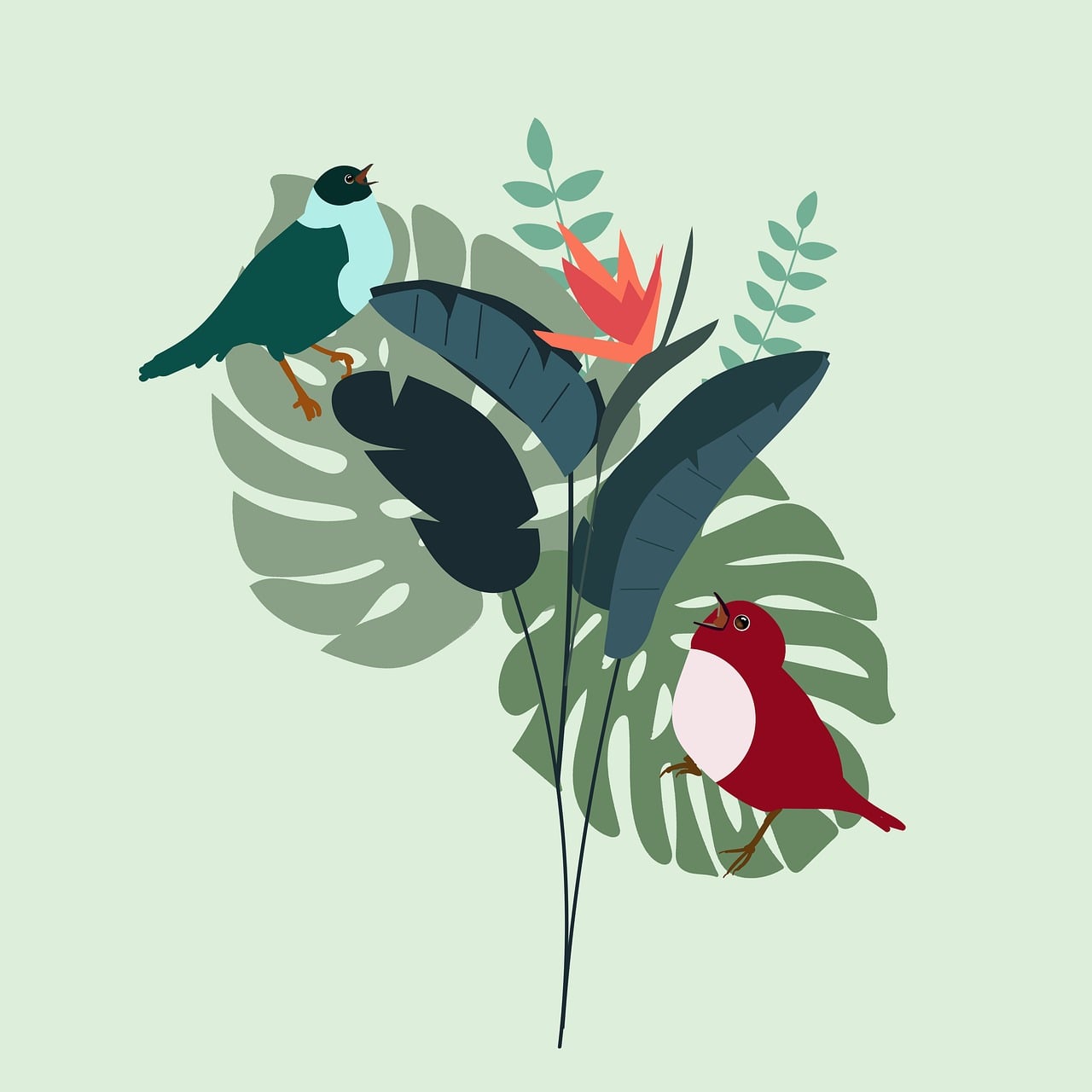 Download Bird, Monstera, Botanical. Royalty-Free Stock Illustration ...
