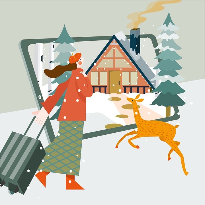 Download Winter Vacation, Log Cabin, Woman. Royalty-Free Stock ...