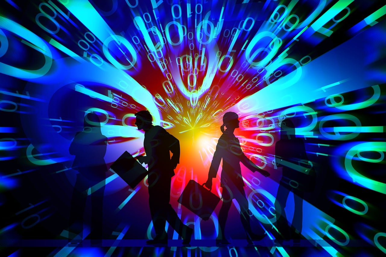 Download Digital Transformation, Silhouettes Of People, Binary Code ...