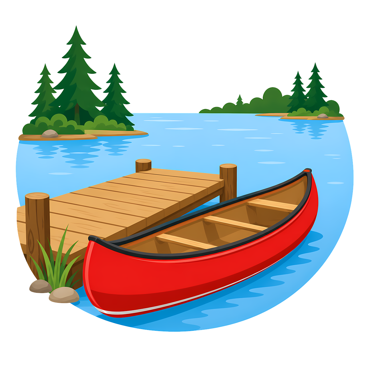Download Red Canoe, Wooden Dock, Nature Scene. Royalty-Free Stock ...