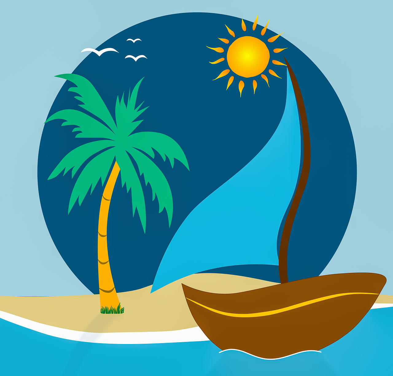 Download Sailboat, Palm Tree, Sun. Royalty-Free Stock Illustration ...
