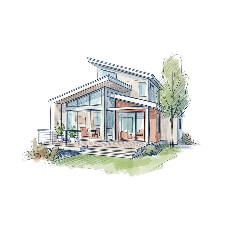 Download Modern House, Glass Windows, Wooden Deck. Royalty-Free Stock ...