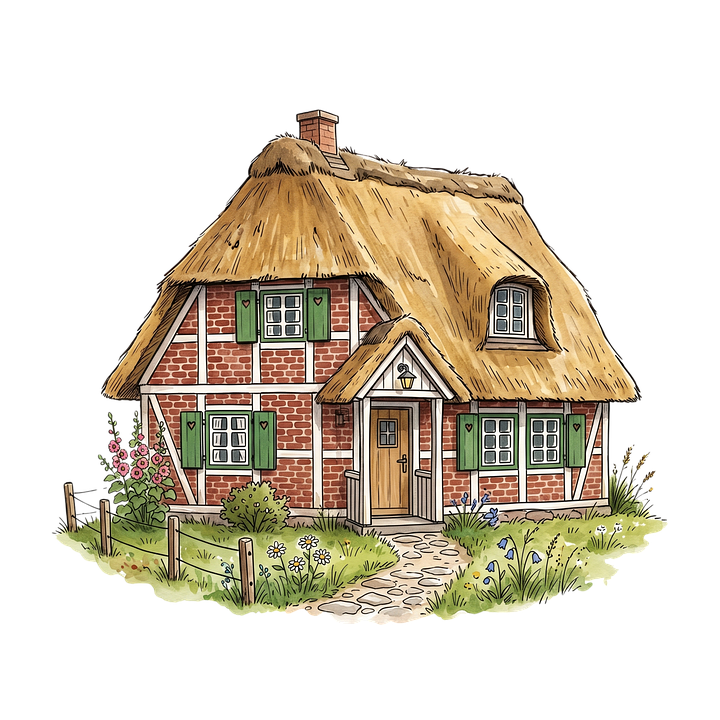 Download Cottage, Thatch Roof, Bricks. Royalty-Free Stock Illustration ...