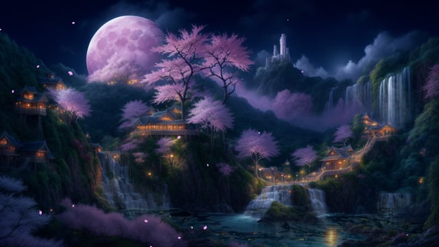 Cherry Blossom Tempel Volle Maan - Free video on Pixabay